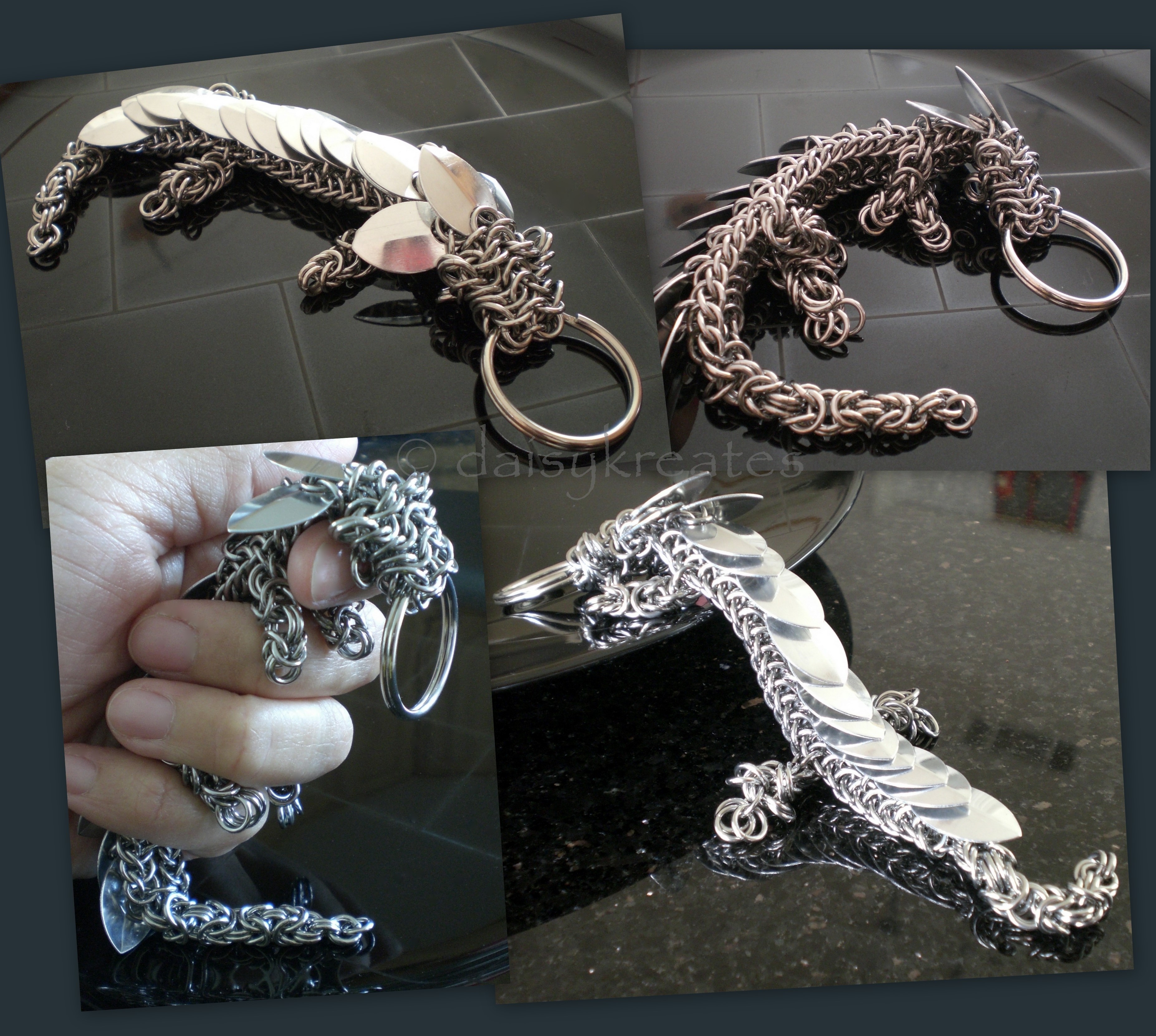 Chainmaille Pet Dragon Key Fob in all Stainless Steel Rings | DaisyKreates Chainmaille Pet Dragon Key Fob in all Stainless Steel Rings | DaisyKreates