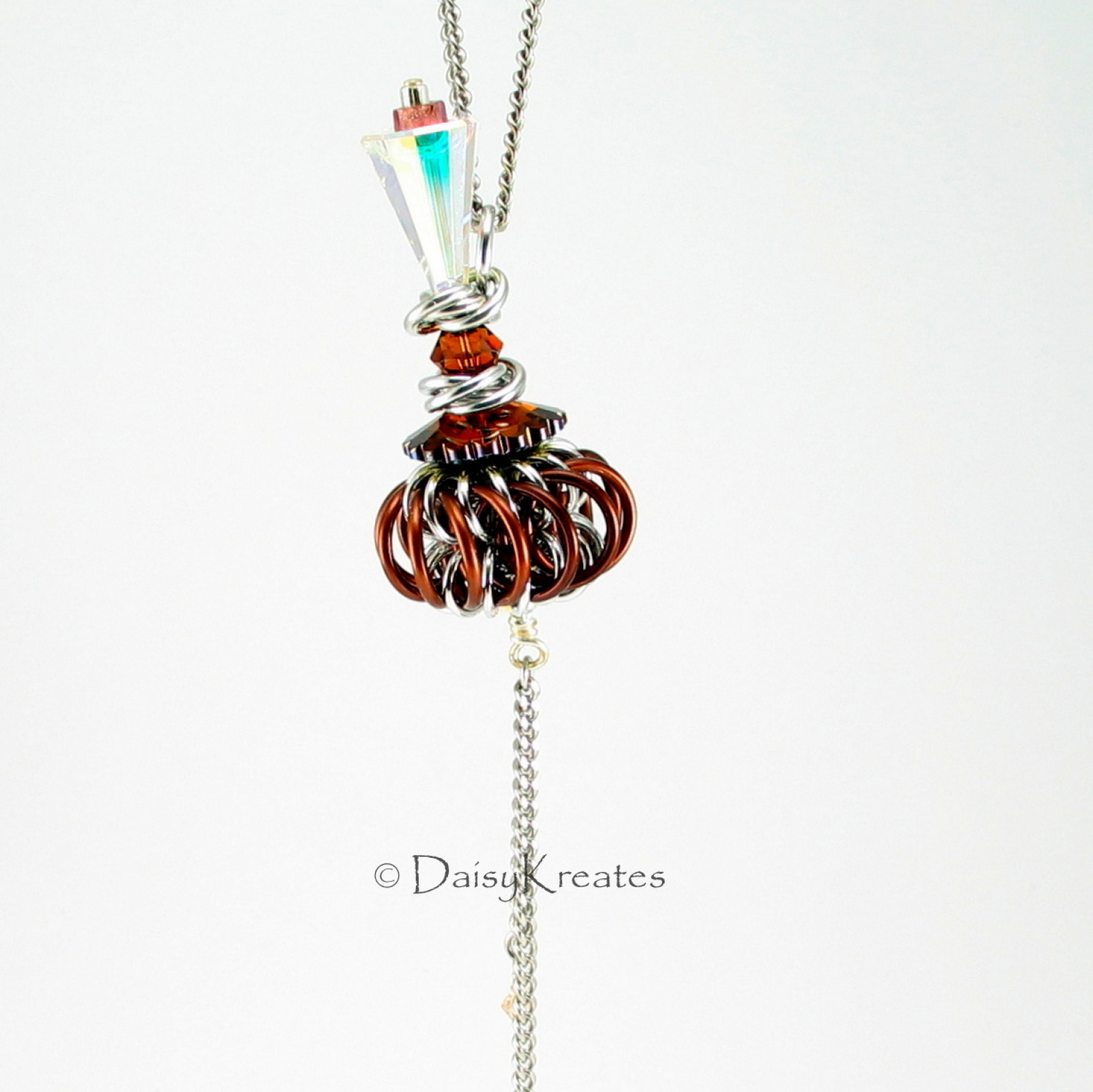 Genie Bottle Necklace with Dark Brown Chainmaille Whirlybird Pendant ...